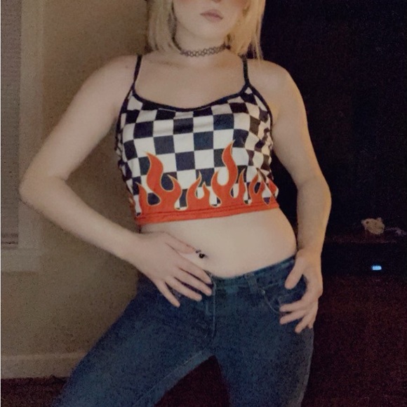 ROMWE | Tops | Checkered Print Fire Crop Top Romwe | Poshmark